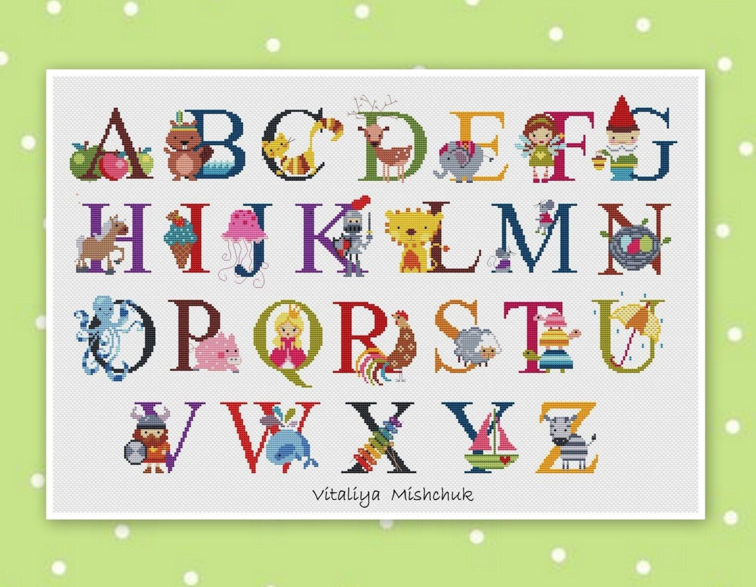 Patrones de punto de cruz con letras infantiles